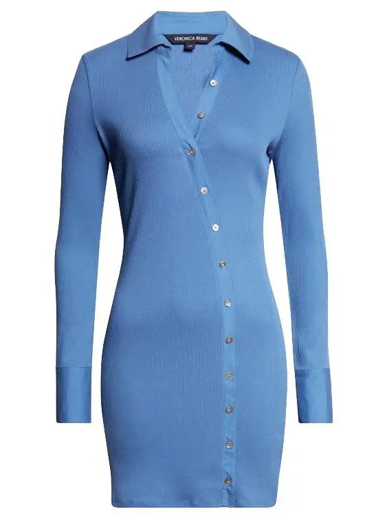 Veronica Beard Brenner Asymmetric Rib Polo Dress - Blue Coast