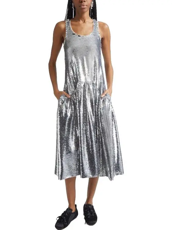 Simone Rocha Tapered Back Flounce Sequin Dress - Silver