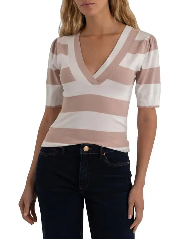 Kut From The Kloth Yona Stripe Puff Sleeve Sweater - White/blush
