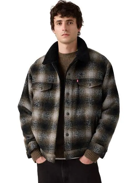 LEVI'S Relaxed Fit Sherpa Lined Plaid Trucker Jacket - James Plaid Paloma