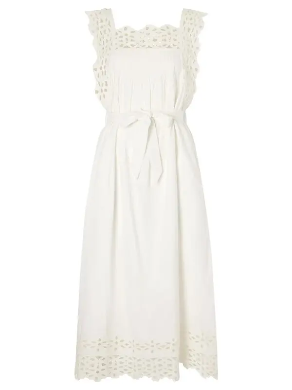 Sea Leila Broderie Anglaise-trimmed Cotton And Linen-blend Midi Dress - White