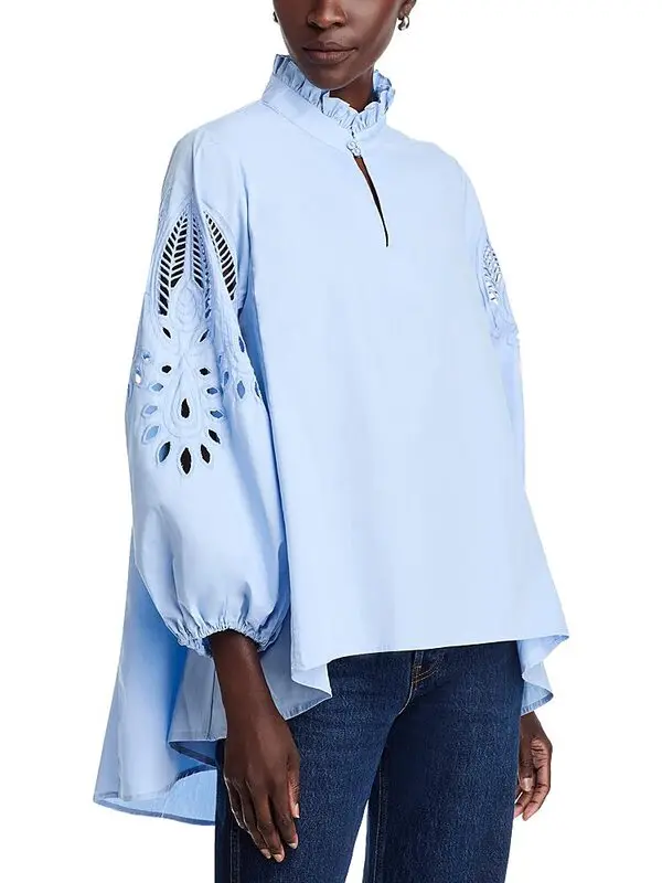 NANCY YANG Embroidered Sleeve Top - Blue