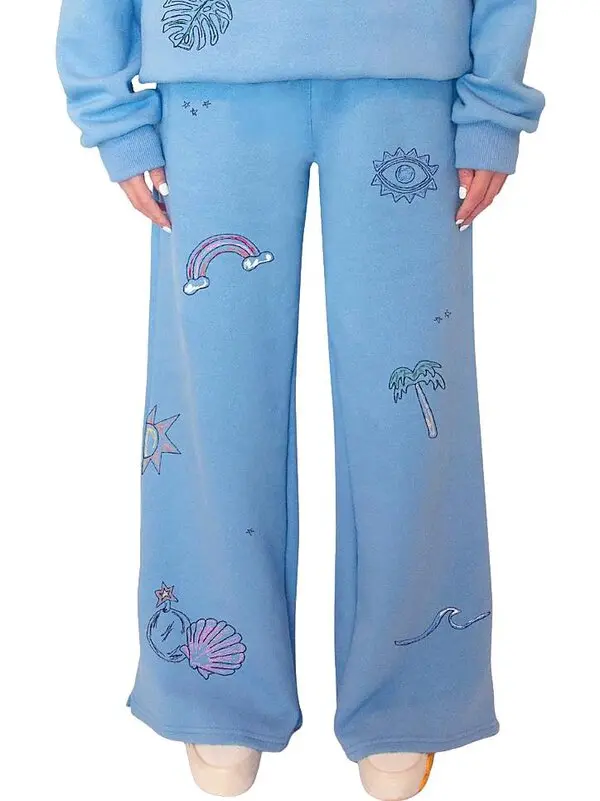 C.BONZ Scribble Doodles Wide Leg Sweatpants - Blue