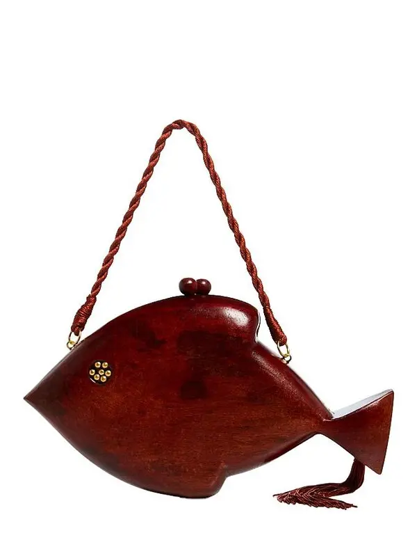 SIMONMILLER Carved Fish Clutch - Mahogany