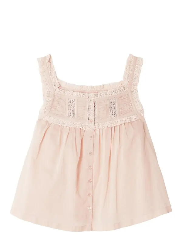 DÔEN Fidella Cropped Lace-trimmed Organic Cotton-voile Top - Pink