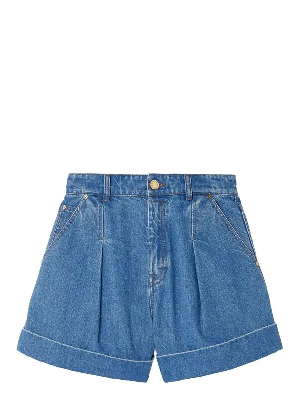 Zimmermann Pleated Denim Shorts - Mid Denim