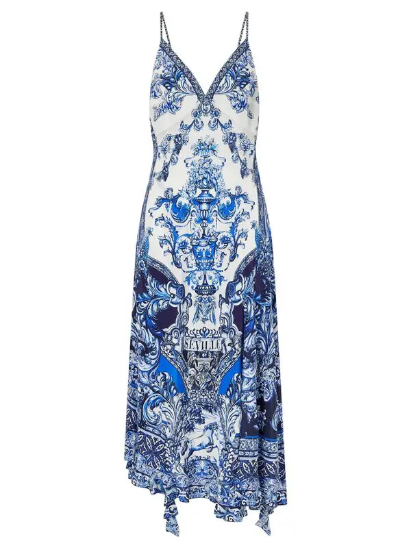 Camilla Crystal-embellished Printed Silk Midi Dress - Blue
