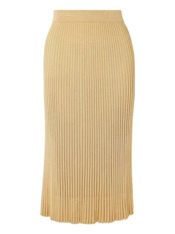 Zimmermann Luna Ribbed Metallic Midi Skirt - Gold