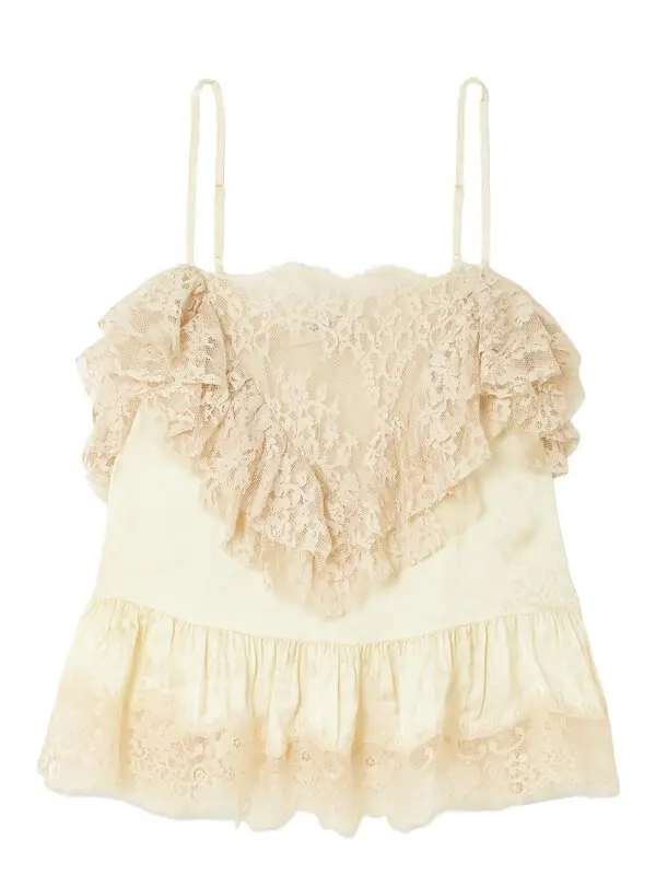 Sea Ethel Ruffled Lace And Satin-jacquard Camisole - Yellow