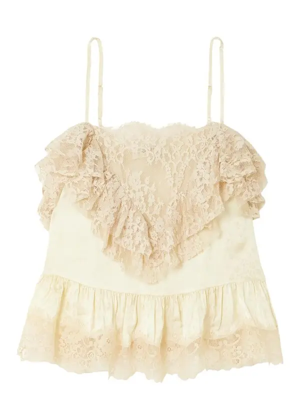 Sea Ethel Ruffled Lace And Satin-jacquard Camisole - Yellow