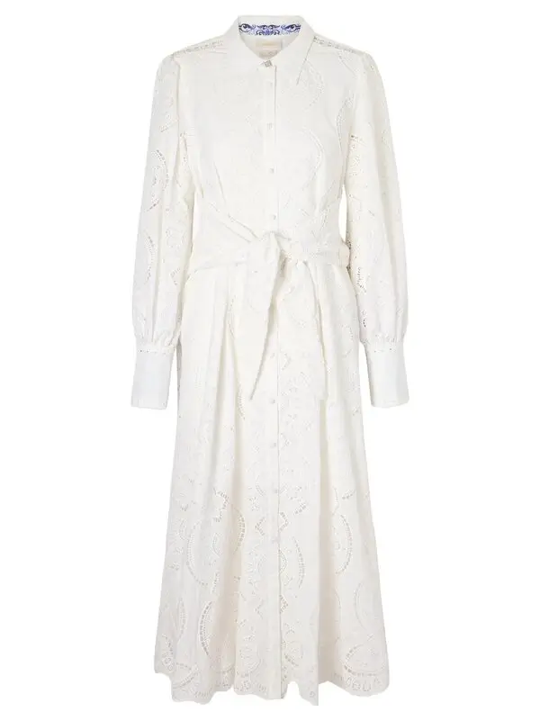 Camilla Tie-detailed Broderie Anglaise Cotton Midi Shirt Dress - White