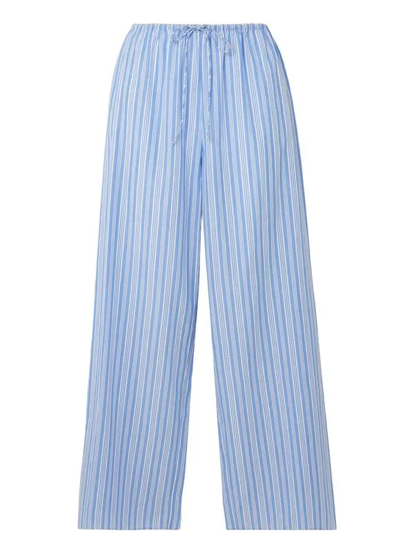 DÔEN Lavona Striped Organic Cotton Straight-leg Pants - Blue