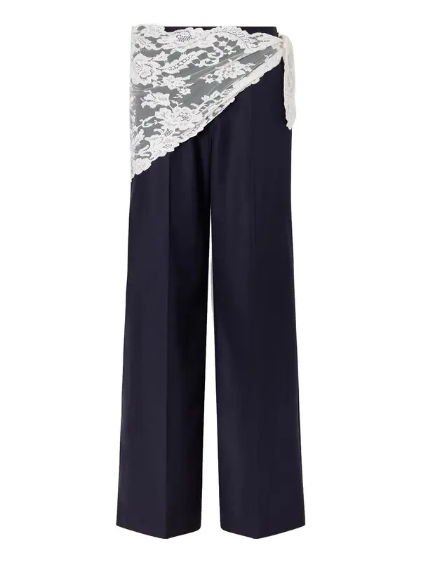 Sea Fiora Tropical Wool-blend Wide-leg Pants - Blue