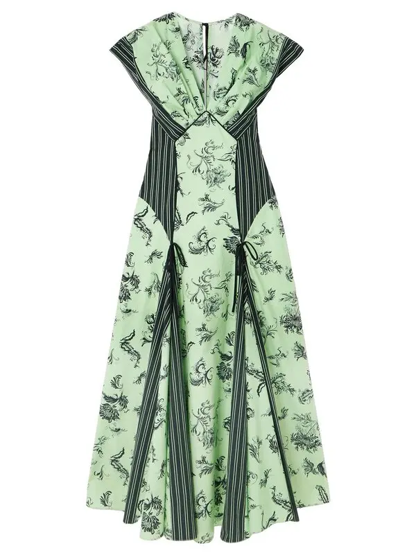 Rosie Assoulin Paneled Printed Cotton-poplin Maxi Dress - Green
