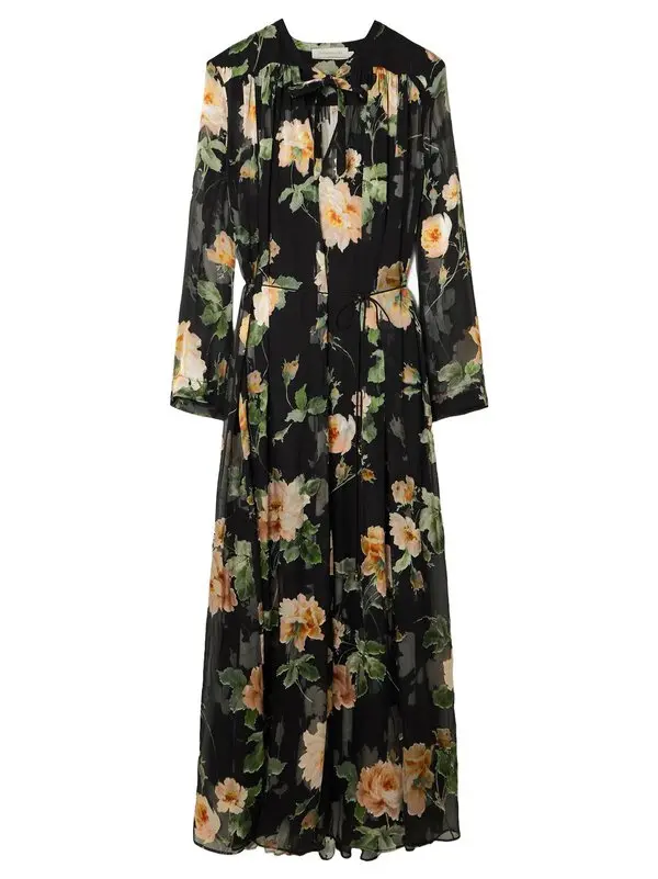 Zimmermann Luna Belted Floral-print Devoré-chiffon Midi Dress - Black
