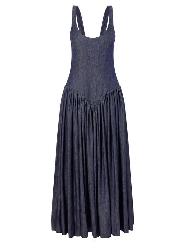 Gabriela Hearst Isai Pleated Linen And Silk-blend Maxi Dress - Blue