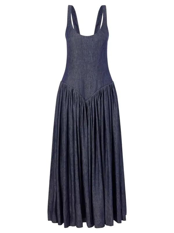 Gabriela Hearst Isai Pleated Linen And Silk-blend Maxi Dress - Dark Denim