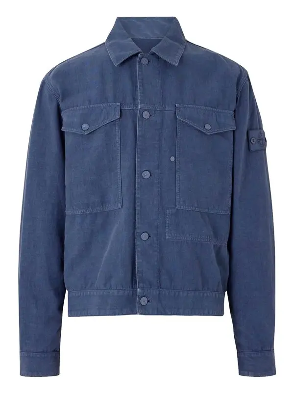 Stone Island Ghost Logo-appliquéd Linen-blend Trucker Jacket - Blue