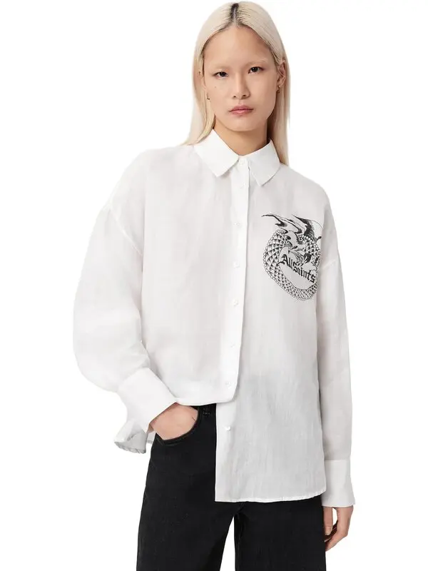 ALLSAINTS Sparrow Printed Linen Shirt - White