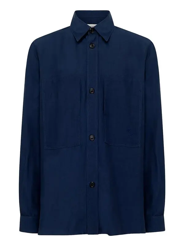 LANEUS Viscose And Linen Shirt - Blue