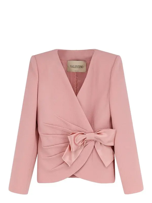 Valentino Garavani Wool Crepe Blazer With Bow - Pink