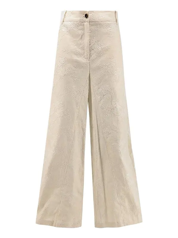 Pinko Ivy Linen Trousers With Embroidery - Beige