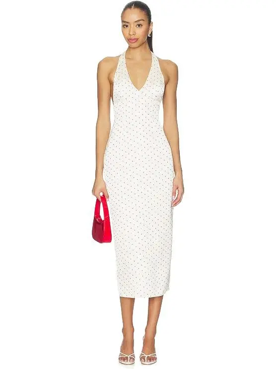 MORE TO COME Zaia Halter Midi Dress - Red Polka Dot