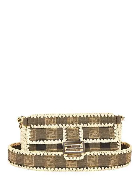 FWRD RENEW Fendi Pequin Baguette Shoulder Bag - Beige