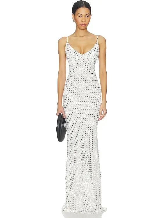 SNDYS Reyen Slip Dress - White Polka Dot