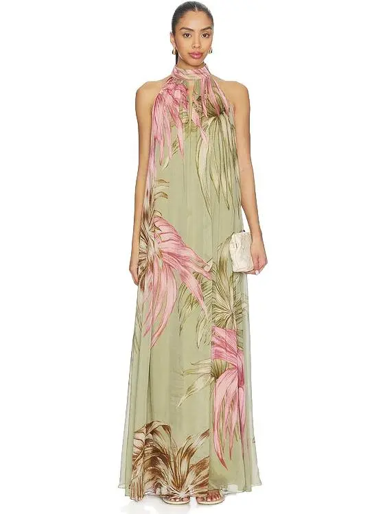 Rococo Sand Flared Maxi Dress - Green
