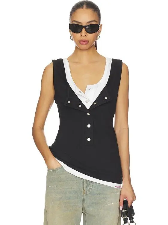 MARKGONG Layered Open-collared Vest - Black & White