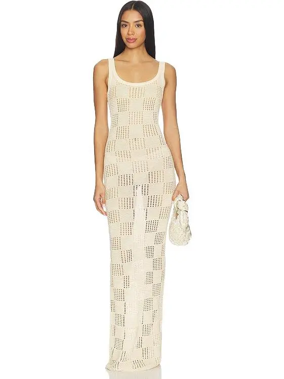 SNDYS Breanna Crochet Shimmer Maxi Dress - Cream