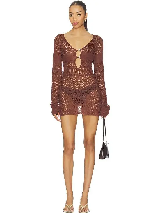 SNDYS Shani Crochet Mini Dress - Chocolate