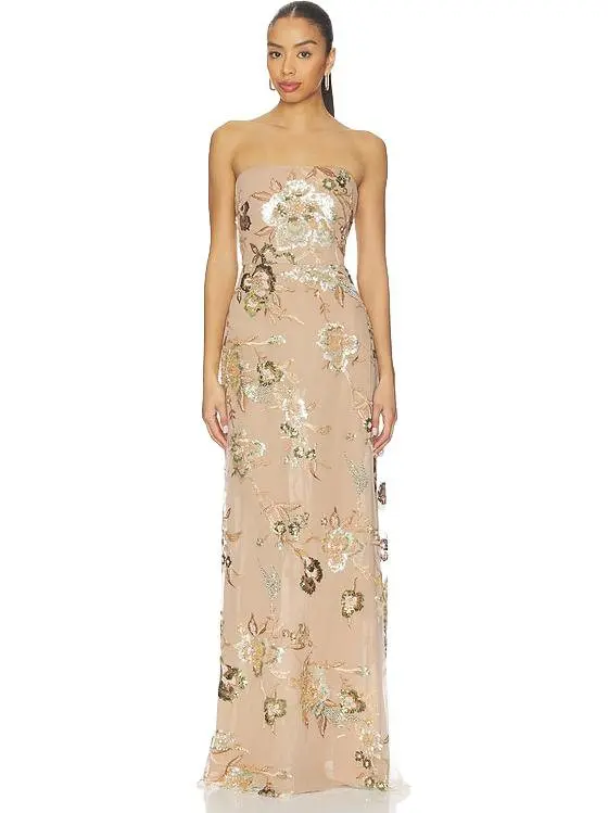 SAU LEE Pippa Maxi Dress - Taupe Multi