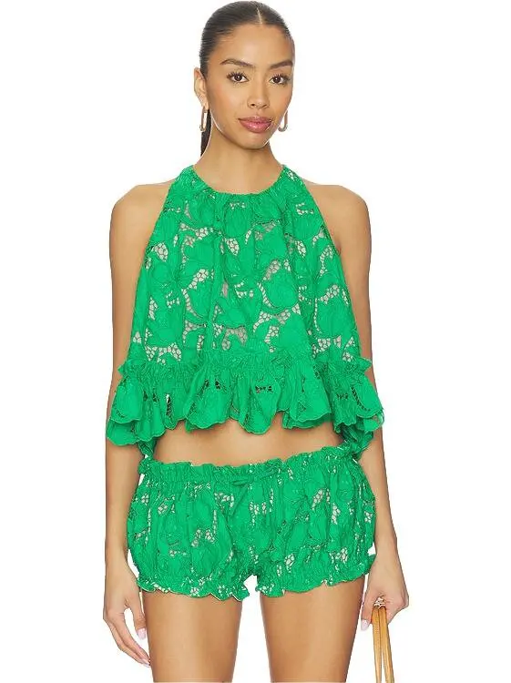 AKNVAS Mika Guipure Lace Halter Top - Green