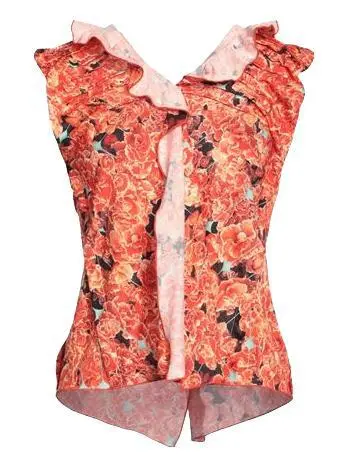 High Floral-print Cotton Top - Orange