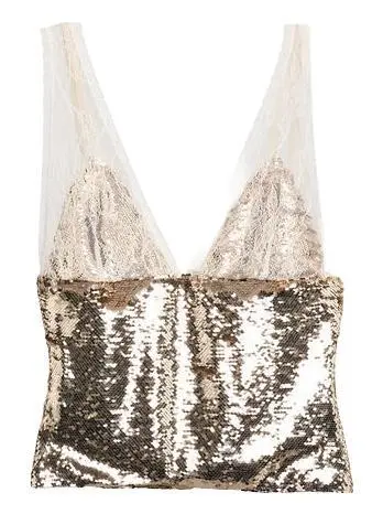 Patrizia Pepe Two-tone Lace And Sequin Top - Gold