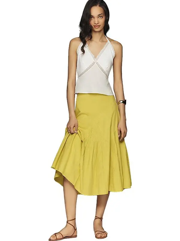 Maeve Pintuck Midi Skirt - Celery