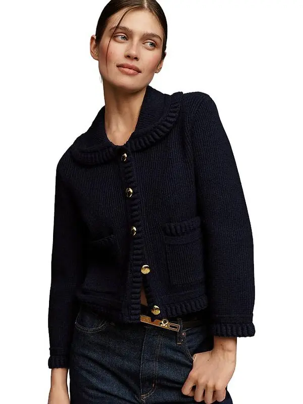 English Factory Braided-detail Cardigan Sweater - Navy