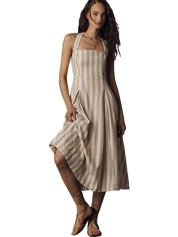 Maeve Printed A-line Halter Midi Dress - Multi Stripe