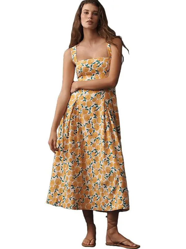 Maeve Printed A-line Halter Midi Dress - Orange Pattern
