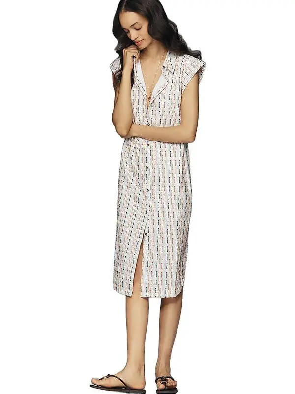 Maeve Buttondown Sheath Collared Midi Dress - Ivory Pattern