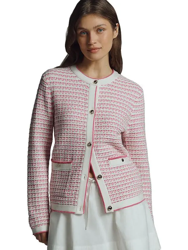 NVLT Collarless Knit Jacket - Pink Stripe