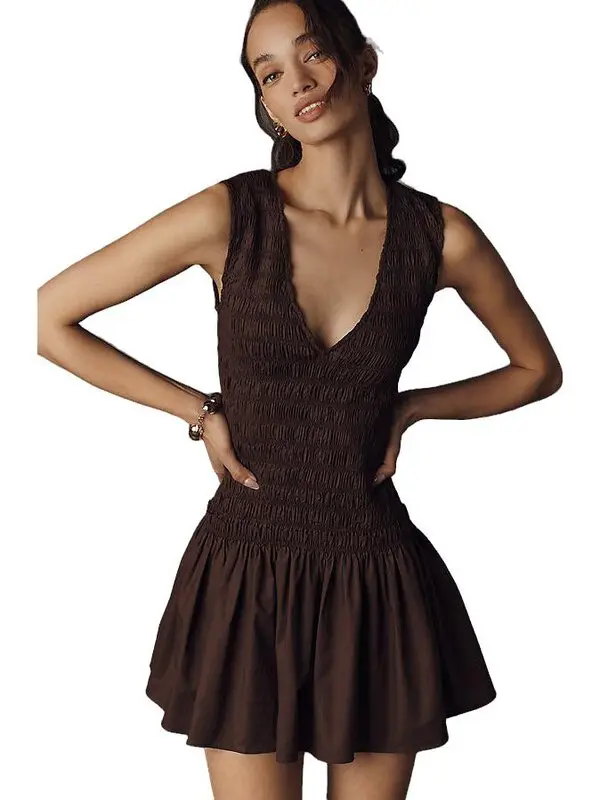Faithfull The Brand Palomar Ruched Sleeveless Mini Dress - Espresso
