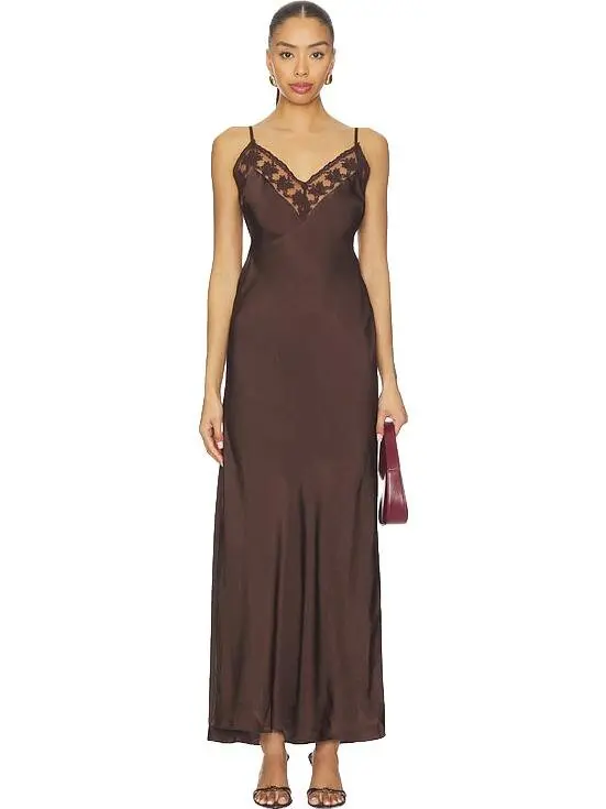 Bardot Bonita Lace Trim Maxi Dress - Chocolate