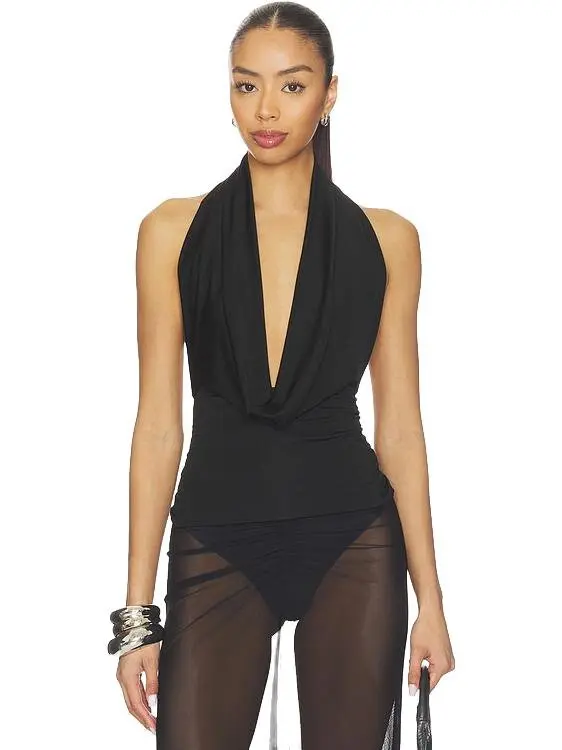 Lapointe Halterneck Cowl Neck Top - Black
