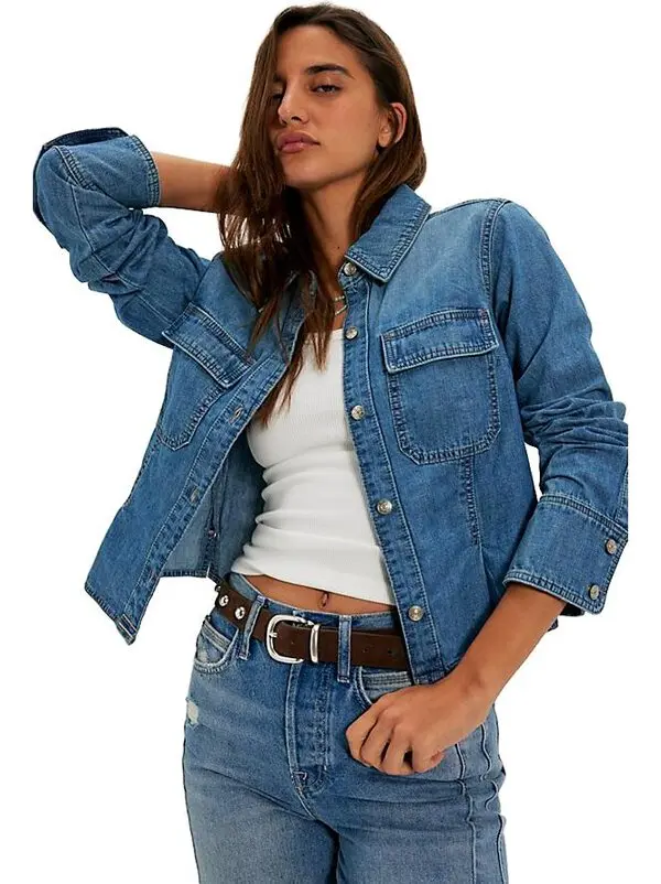 Free People We The Free Winnie Denim Button Down - Stonewash Blue