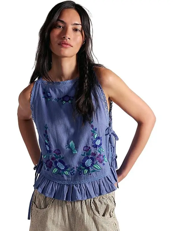 Free People Elizabeth Embroidered Tank - Blue Combo