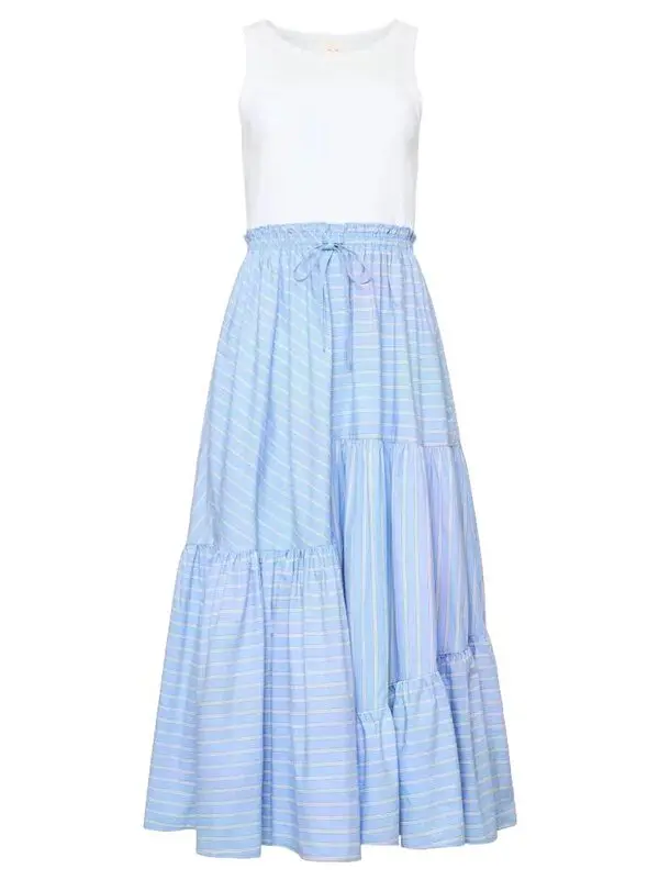 Cinq À Sept Striped Ruffled Midi Dress - Blue