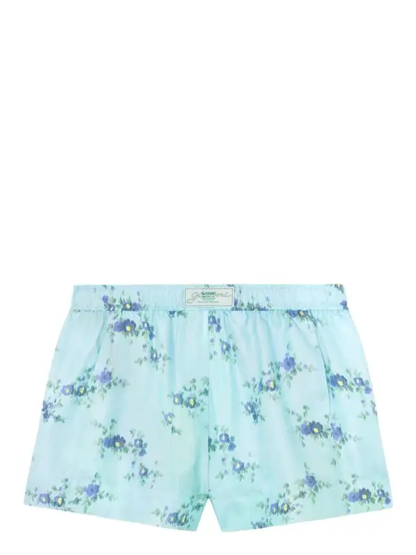 GANNI Floral-print Shorts - Blue
